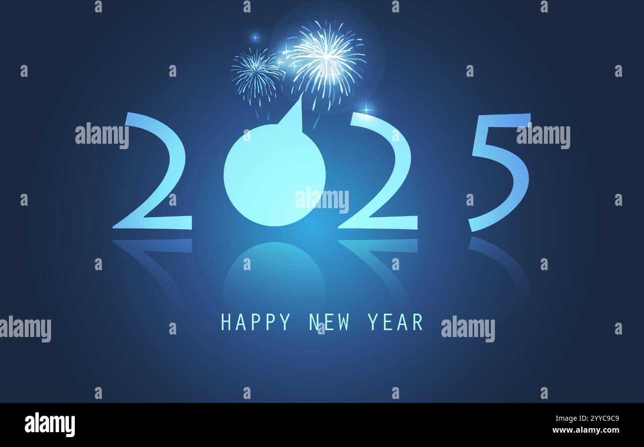 Dark Blue New Year Card Template with Brightly Glowing Fireworks Design ...