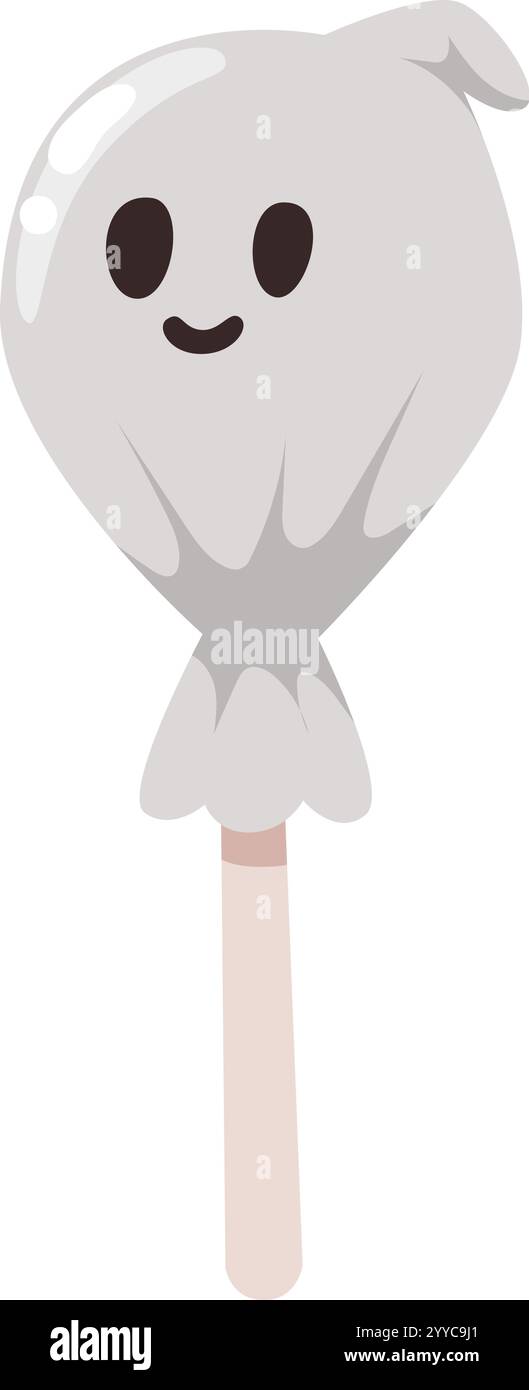 Ghost shaped lollipop smiling, wrapped in plastic and mounted on a ...