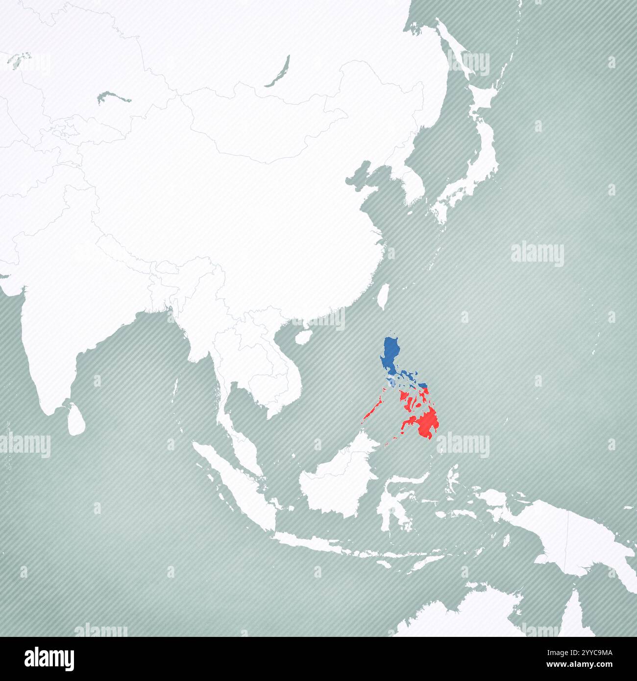 Philippines colored with the flag on the map of East and Southeast Asia ...