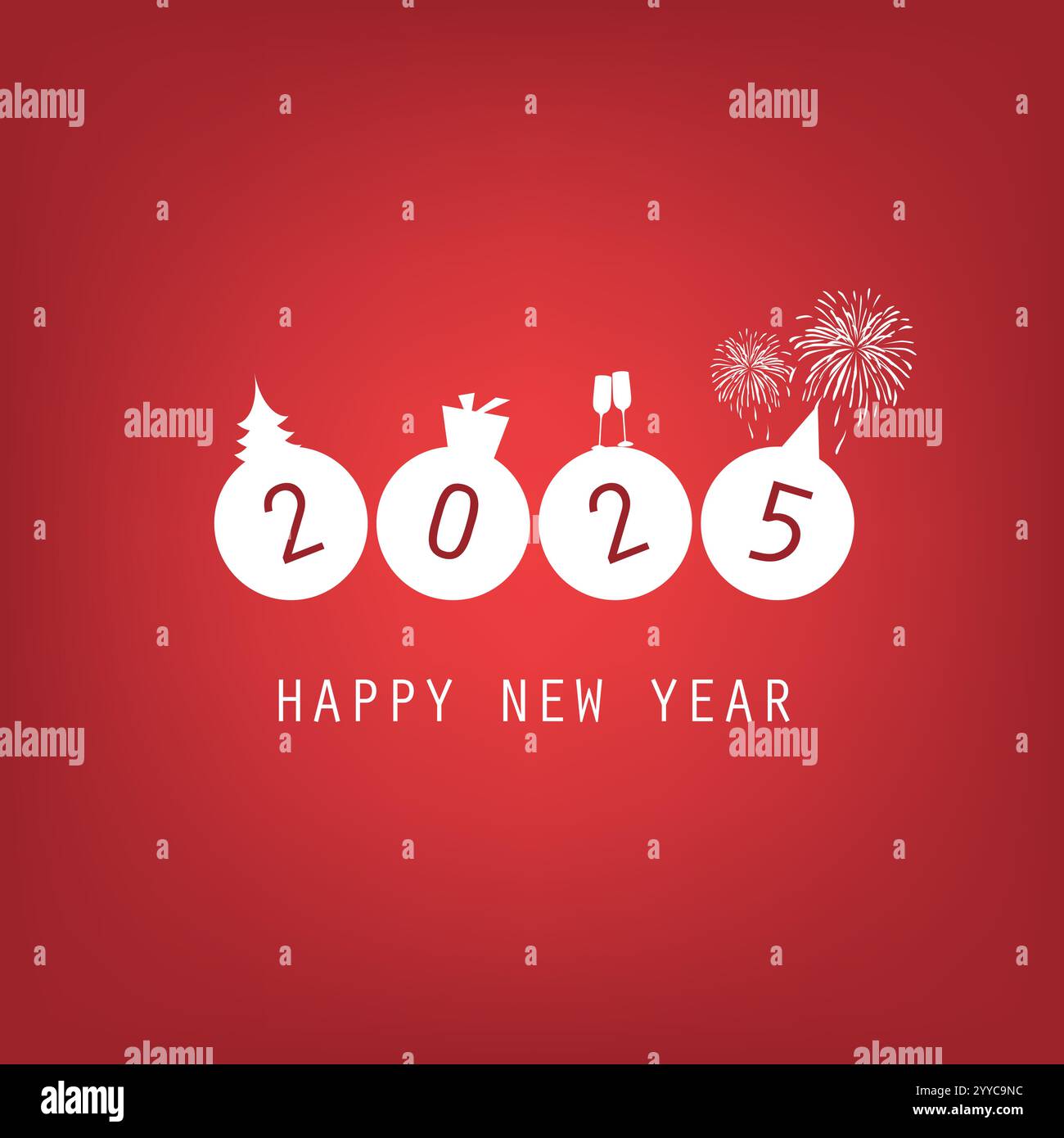 Red New Year Card or Background, Vector Design for Year 2025 Stock ...