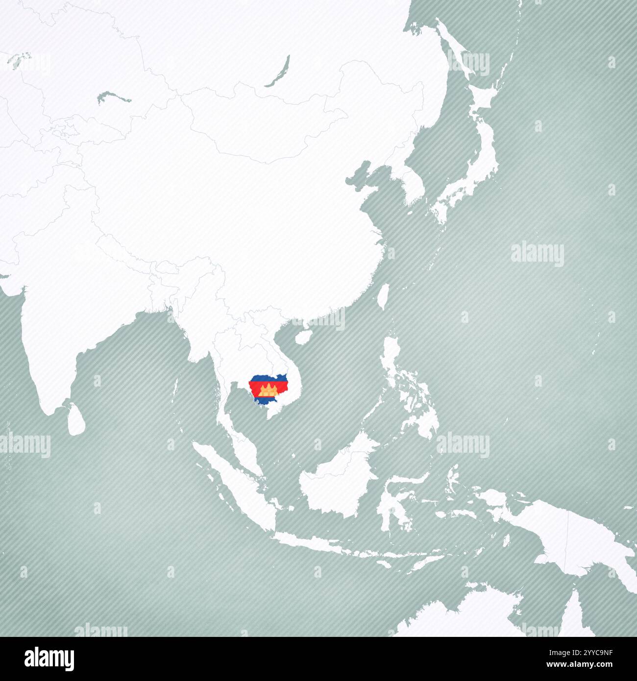 Cambodia colored with the flag on the map of East and Southeast Asia ...