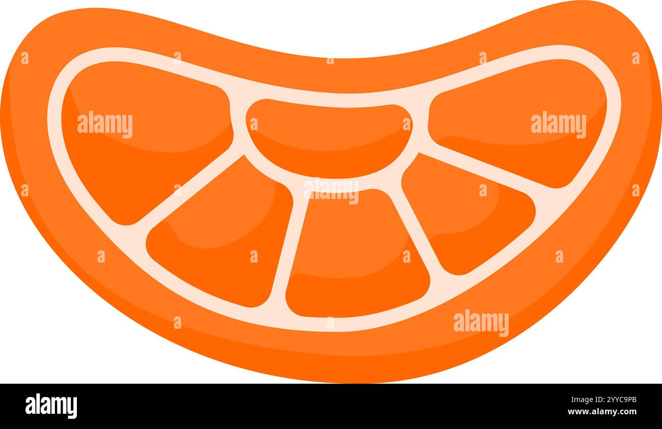 Cartoon illustration of a juicy orange slice with visible segments and ...