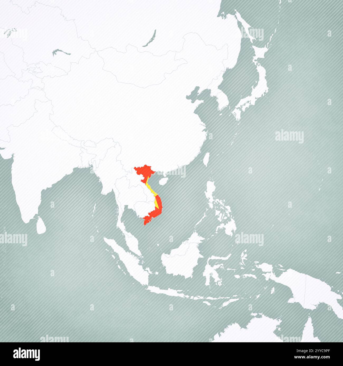 Vietnam colored with the flag on the map of East and Southeast Asia ...