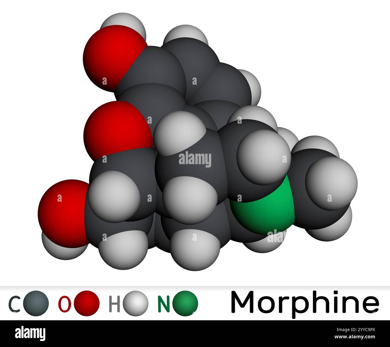 Morphine, morphia molecule. Opiate analgesic psychoactive drug ...