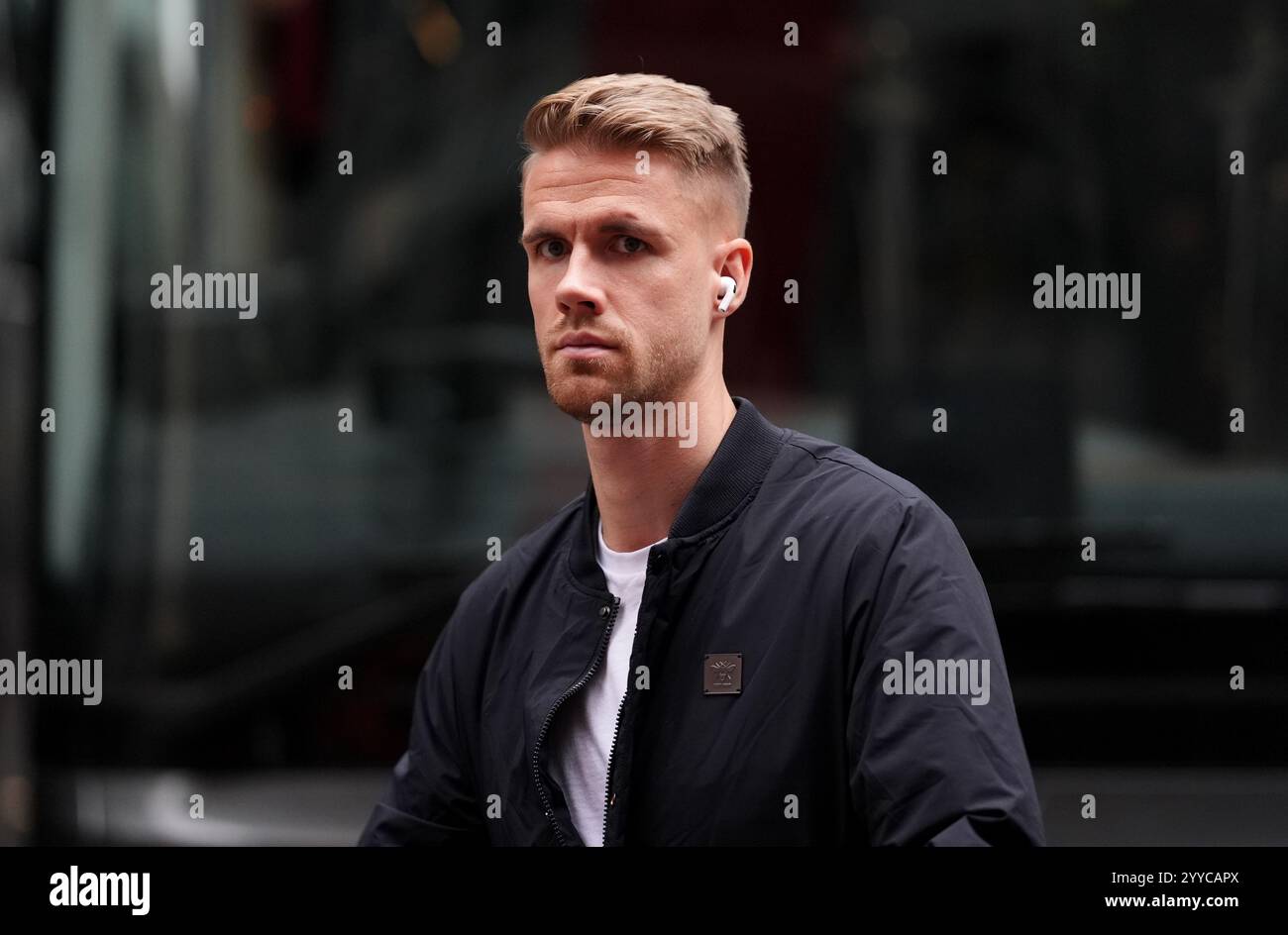 Brentford's Kristoffer Ajer arriving before the Premier League match at ...