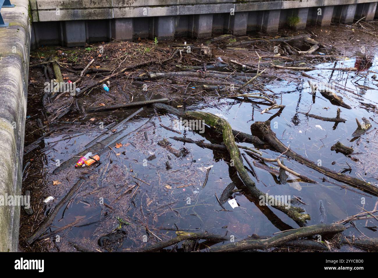 Plastic pollution on the River Tees near to the barrage at Stockton on ...