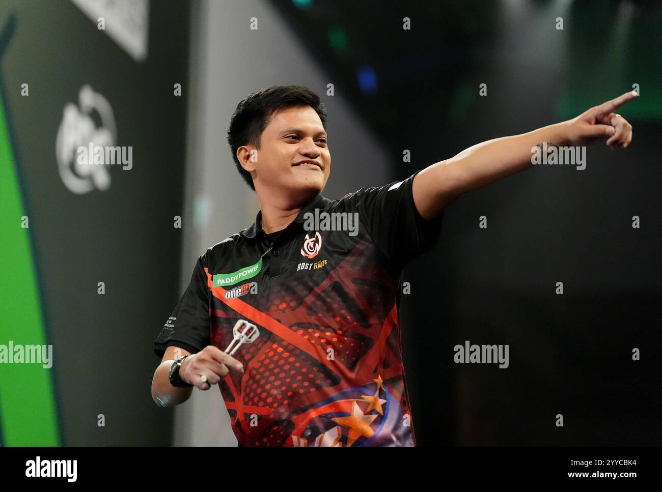 Alexis Toylo reacts during day seven of the Paddy Power World Darts ...