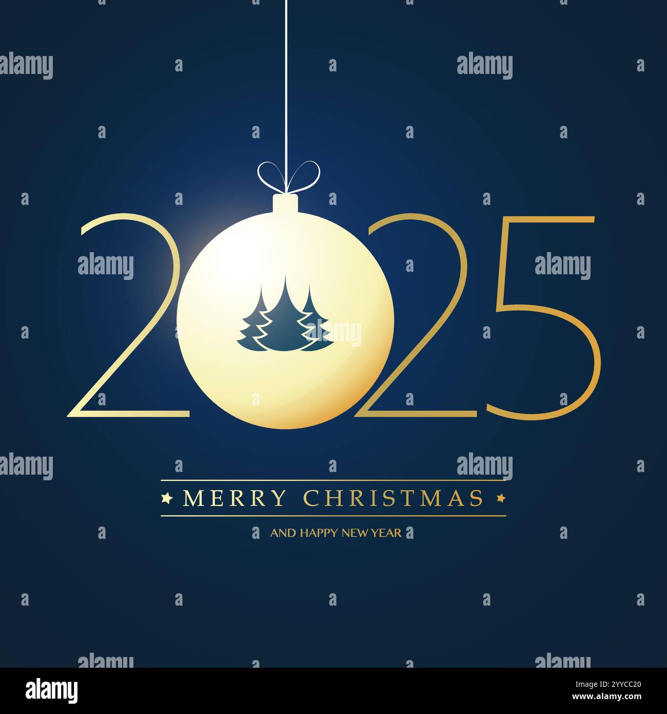 Golden Merry Christmas and Happy New Year Greeting Card with Pine Tree ...