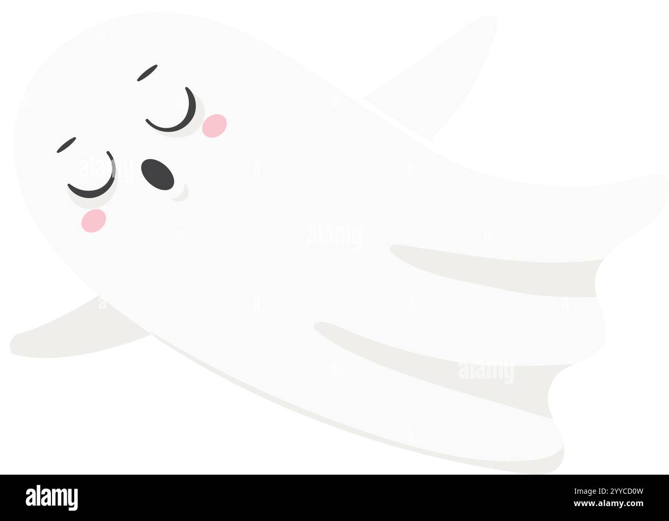 Cartoon illustration of a cute, friendly ghost floating with its eyes ...
