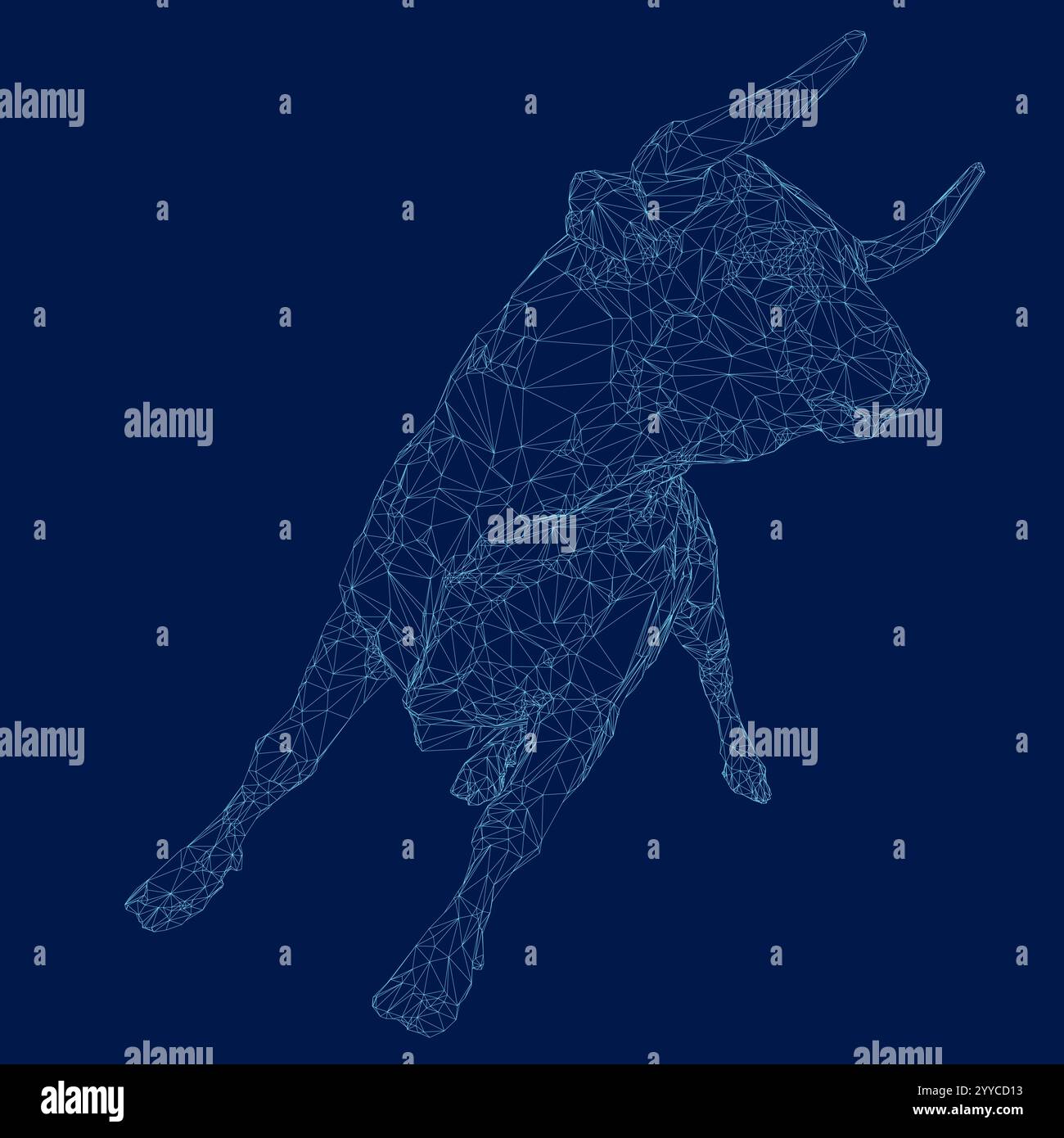 Wireframe Mascot of running angry bull buffalo. Blue line art vector ...