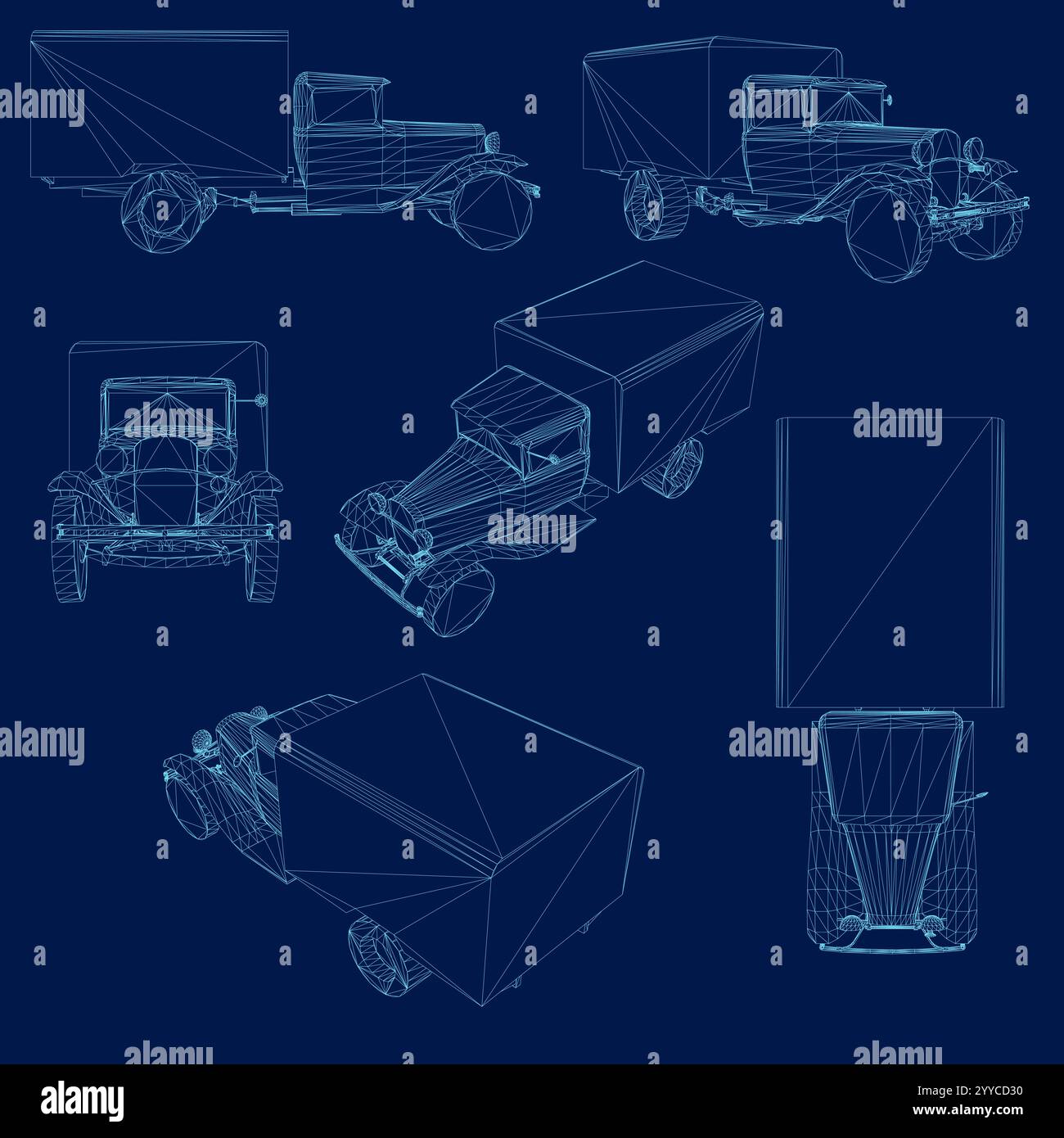 Vintage Old truck Car wireframe Set. Vector illustration Stock Vector ...