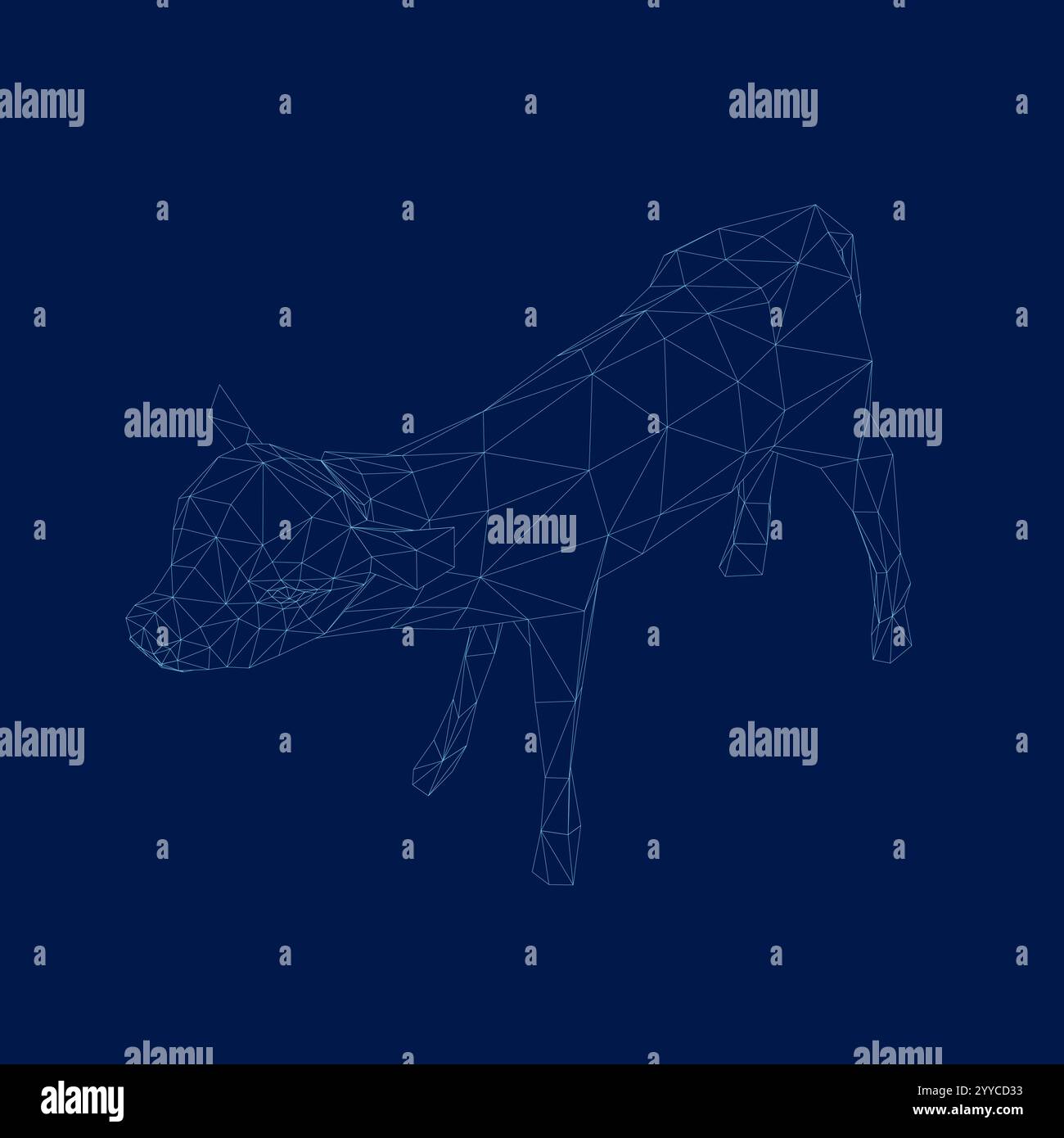 sheep wireframe vector, Sheep contour isolated on blue background ...