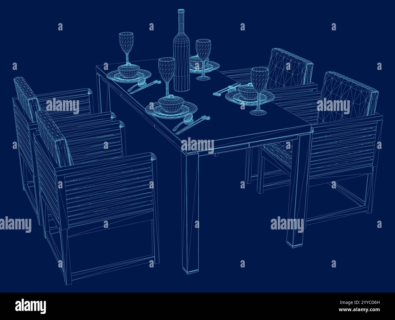 Wireframe Formal Table Setting. Side view. Vector illustration Stock ...