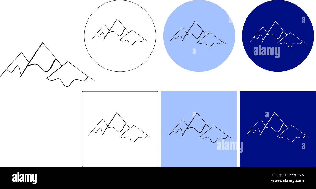 Vector isolated three mountain peaks contour black line drawing. Vector ...