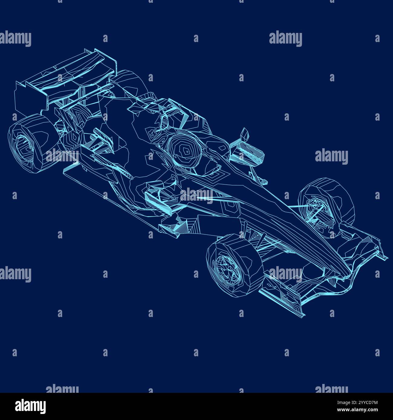 Contour of a F1 race car. Formula 1 Vector blueprint isolated on a blue ...