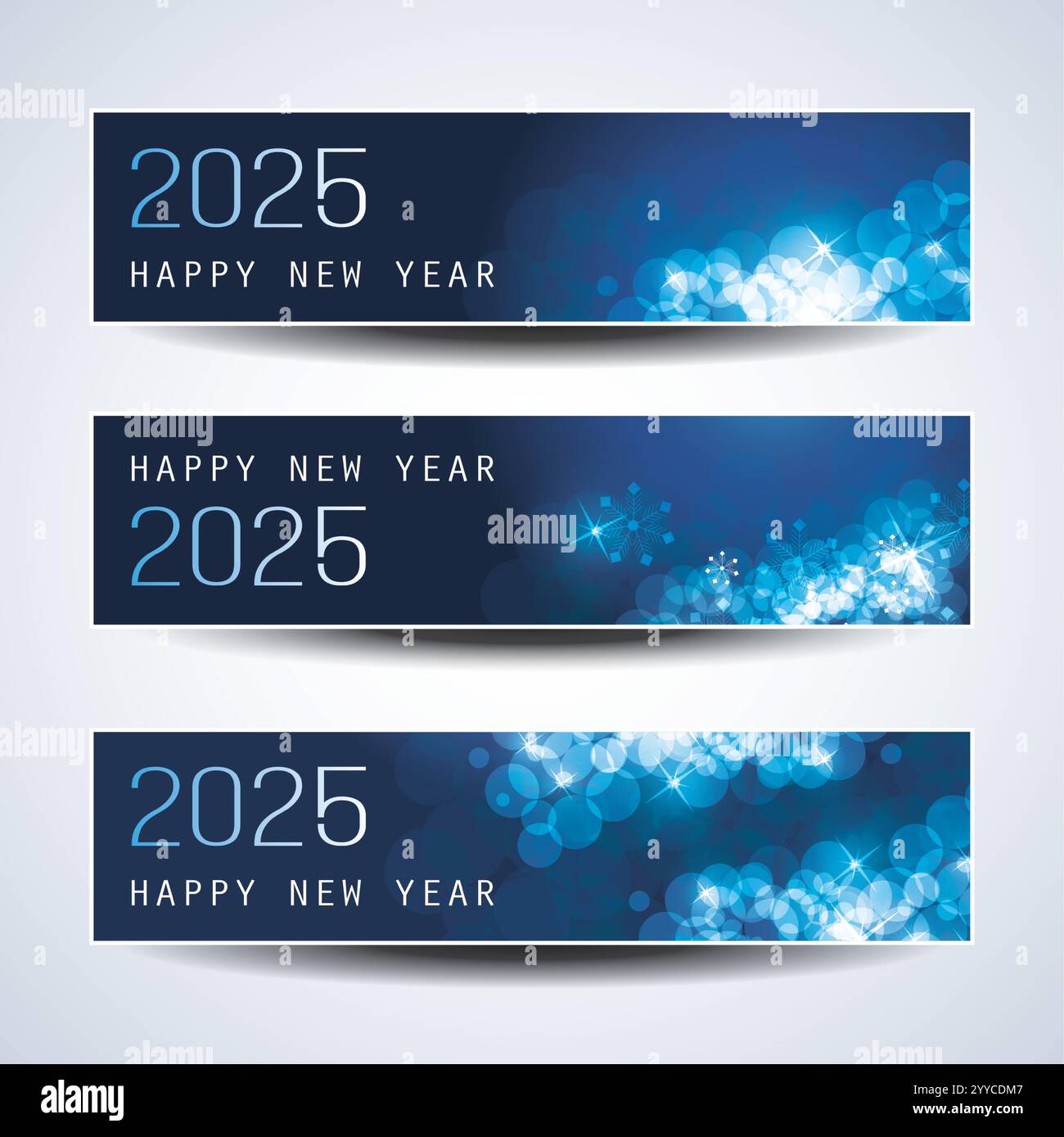 Set of Sparkling Shimmering Ice Cold Blue Horizontal Christmas, Happy ...