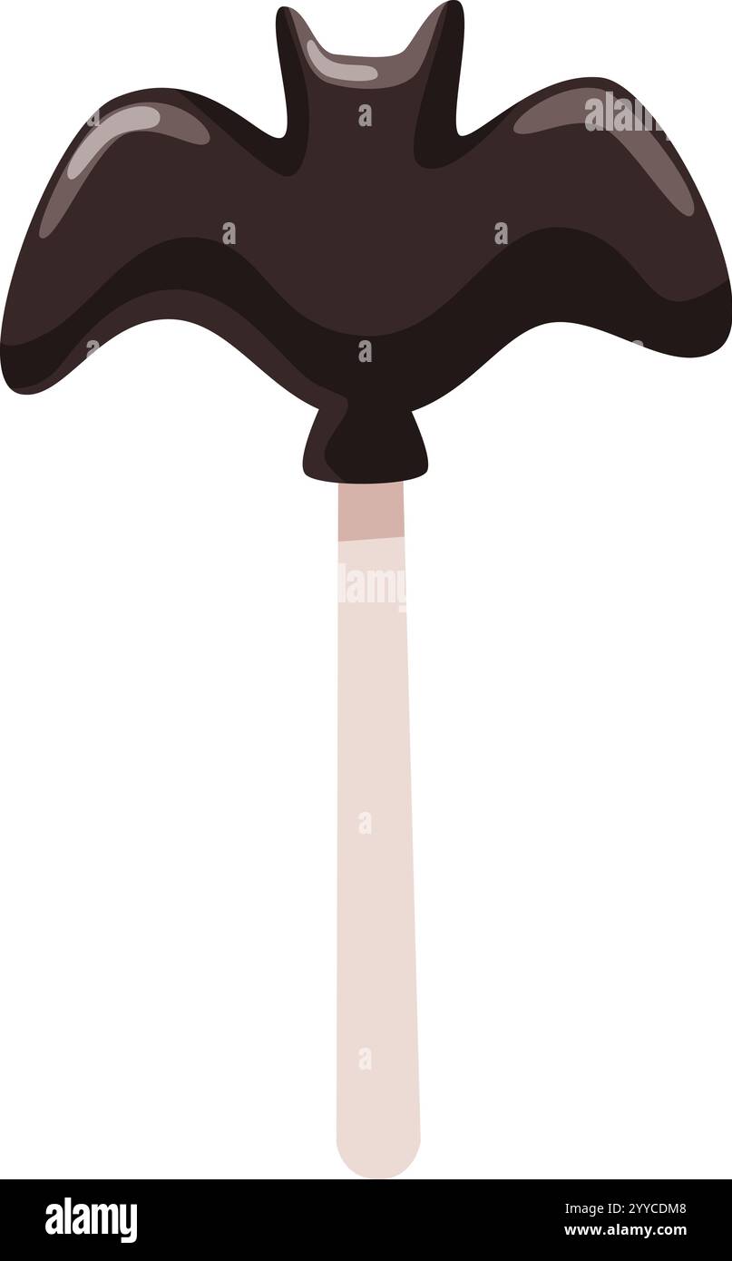 Chocolate lollipop shaped like a bat with spread wings, sitting on a ...