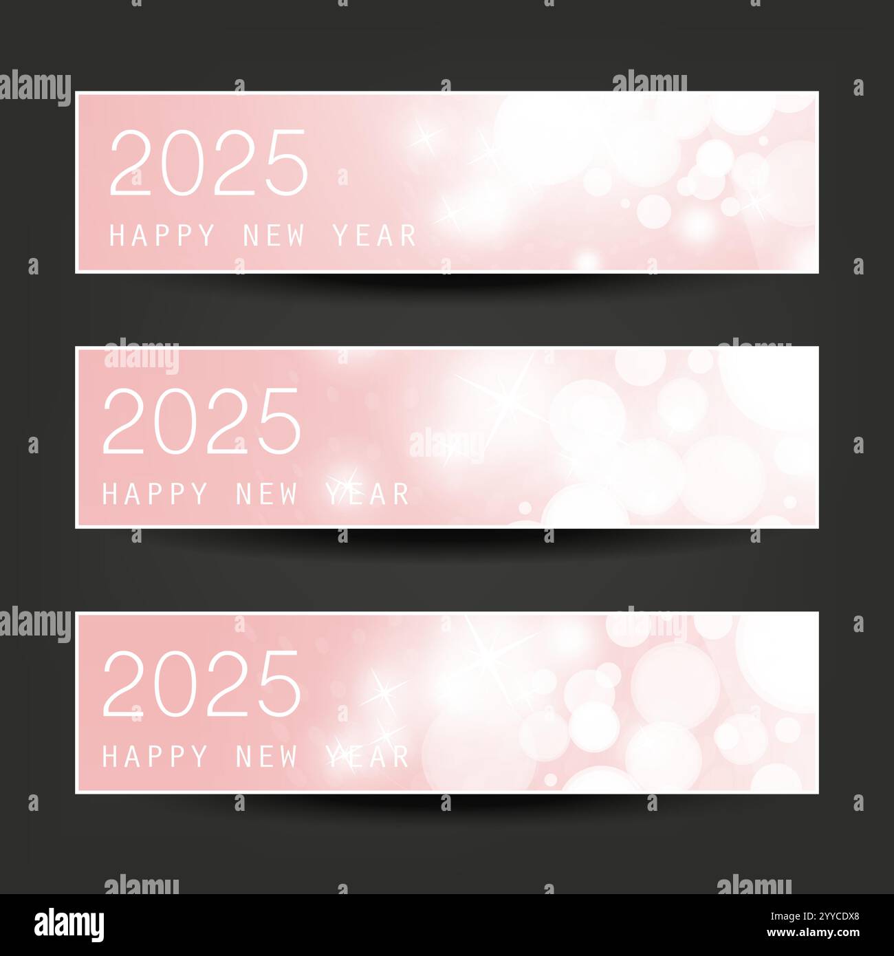 Set of Pink and White Glossy Horizontal Christmas, New Year Headers or ...