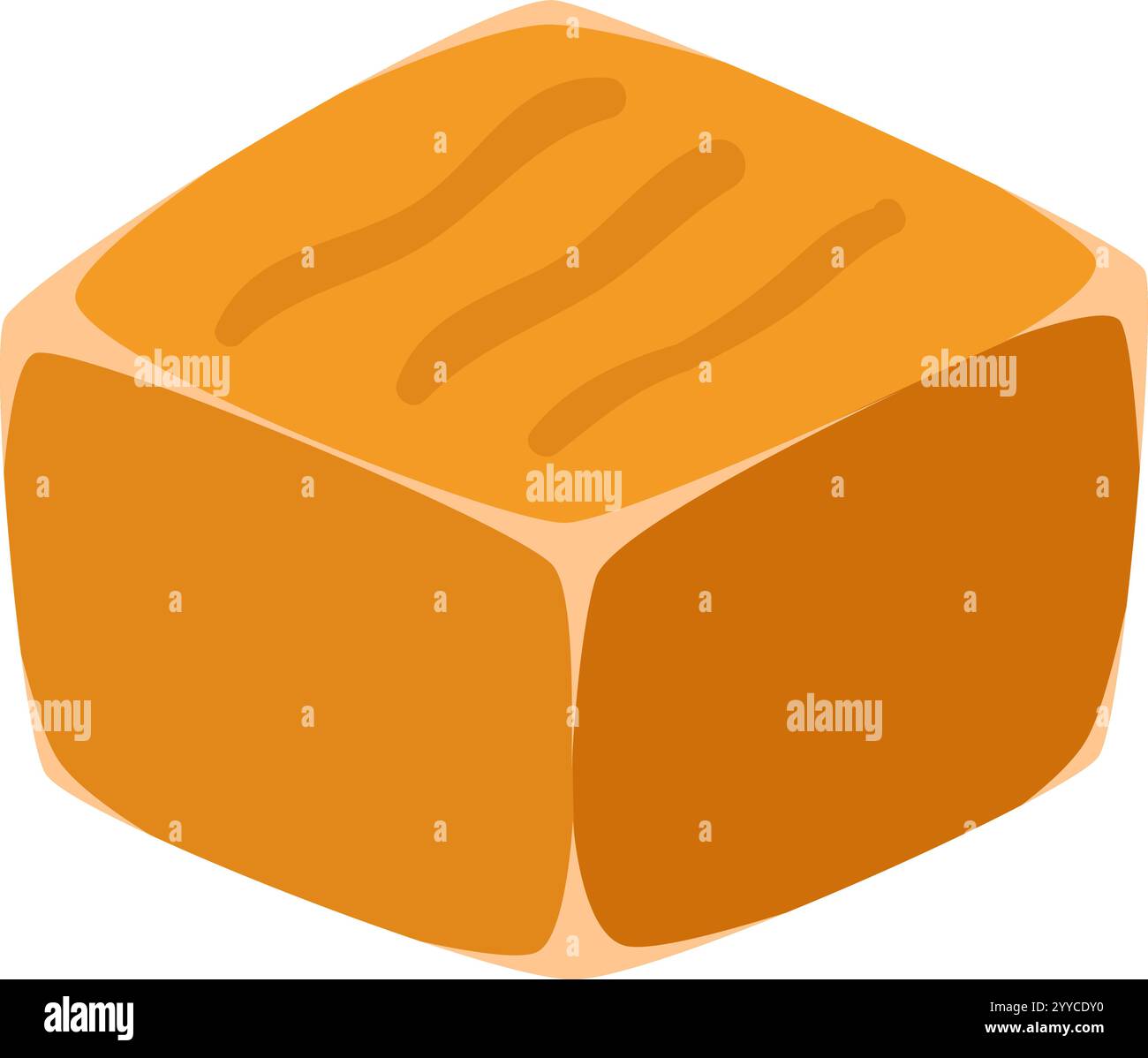 Single caramel candy cube with topping isolated on white background ...