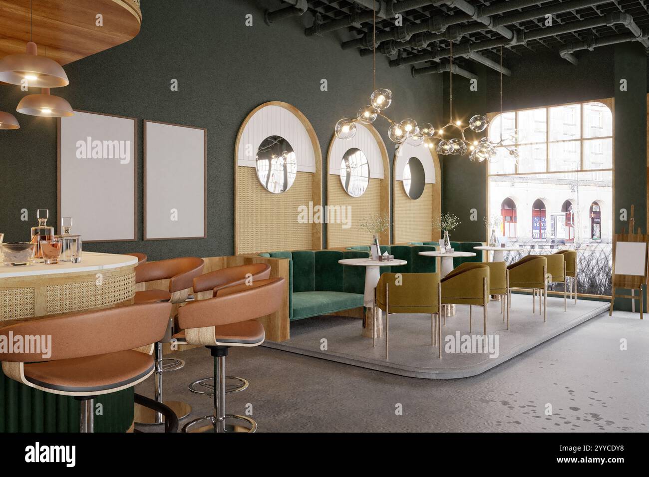 3d render cafe restaurant interior Stock Photo - Alamy