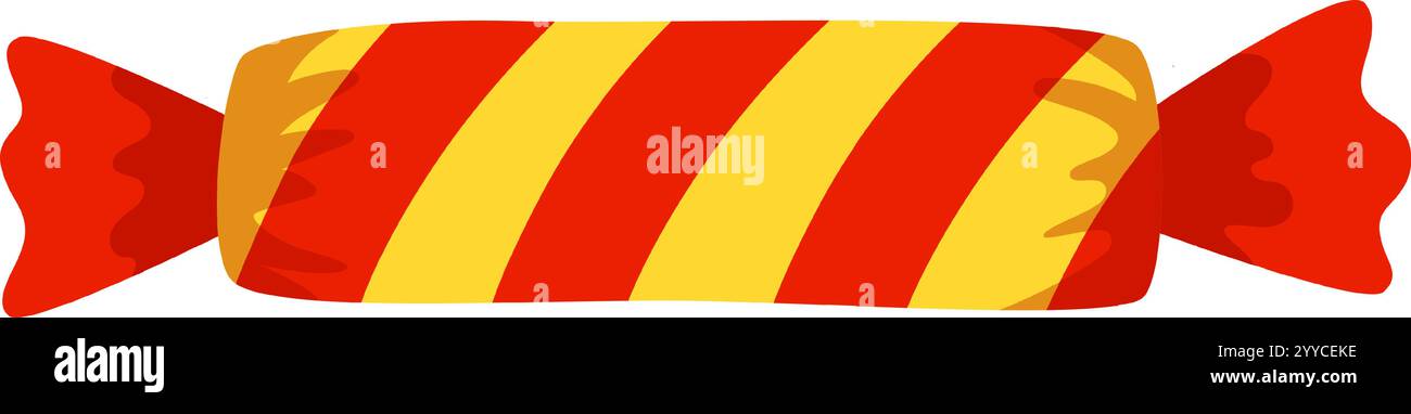 Red and yellow striped hard candy wrapped in cellophane, creating a ...