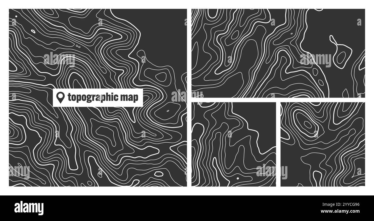 Colorful topographic map sets with contour lines. Geographic terrain ...