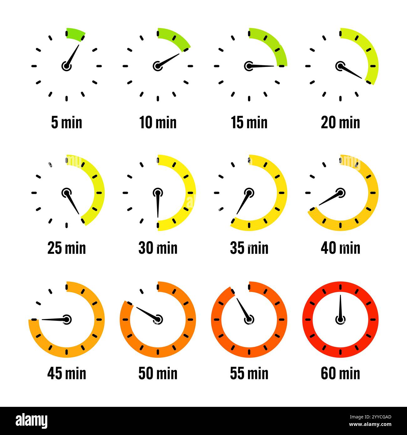 Simple stopwatch icons. Colorful chronometer, time counter with dial ...