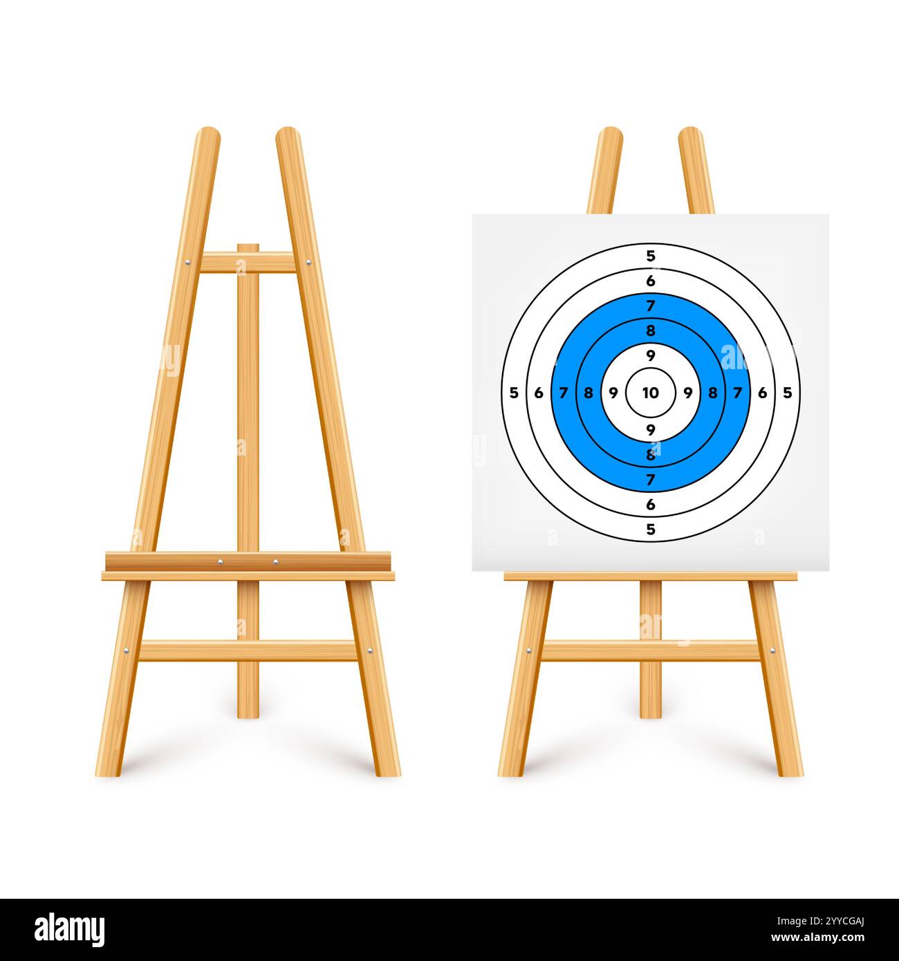 Shooting range target on a wooden easel stand. Paper target with ...