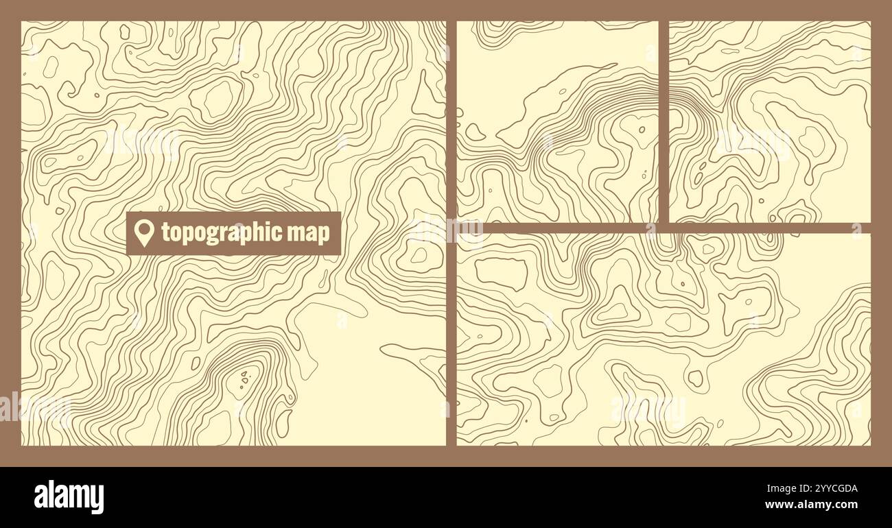 Colorful topographic map sets with contour lines. Geographic terrain ...