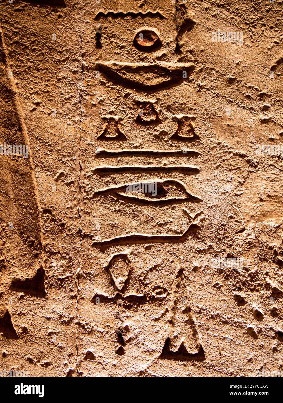 Hieroglyphs carved into the walls inside the Great Temple of Ramesses ...