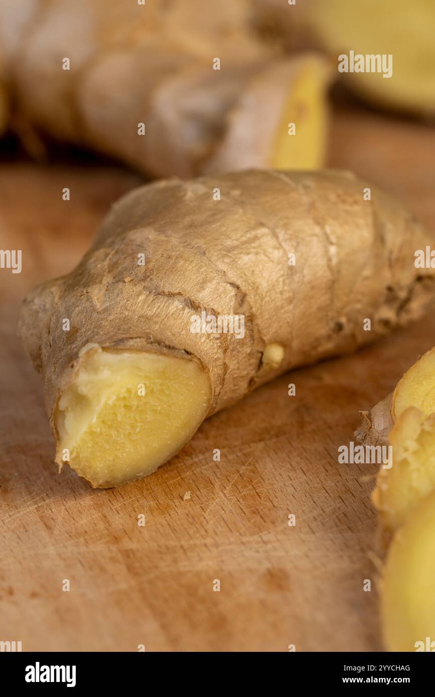 sliced ginger root on the table, details of the ginger root used in ...