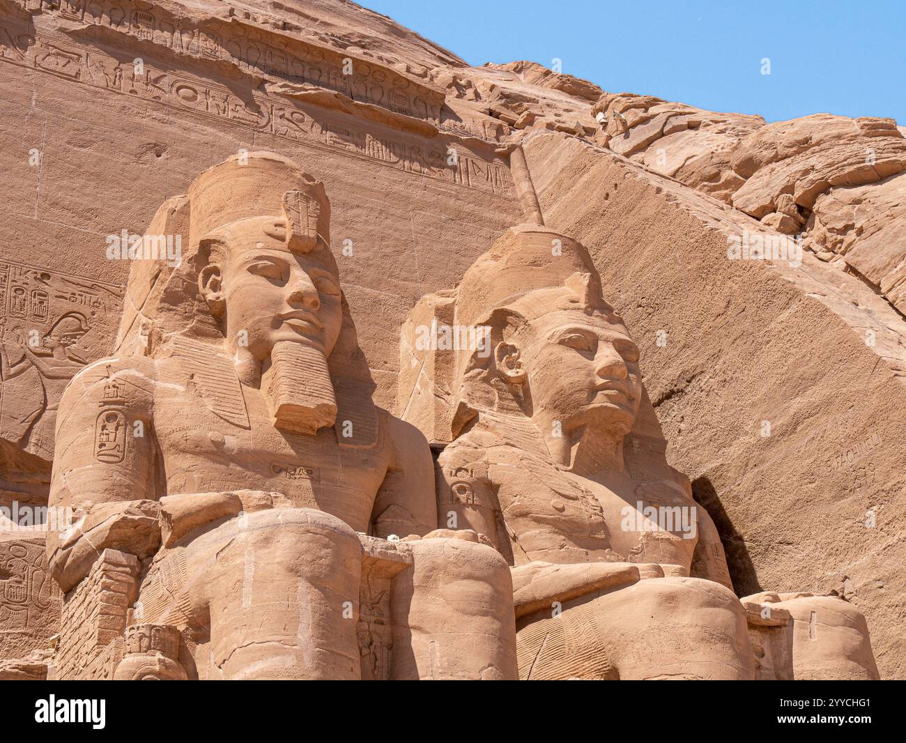 Two statues of Ramesses II in front of the Great Temple of Ramesses II ...