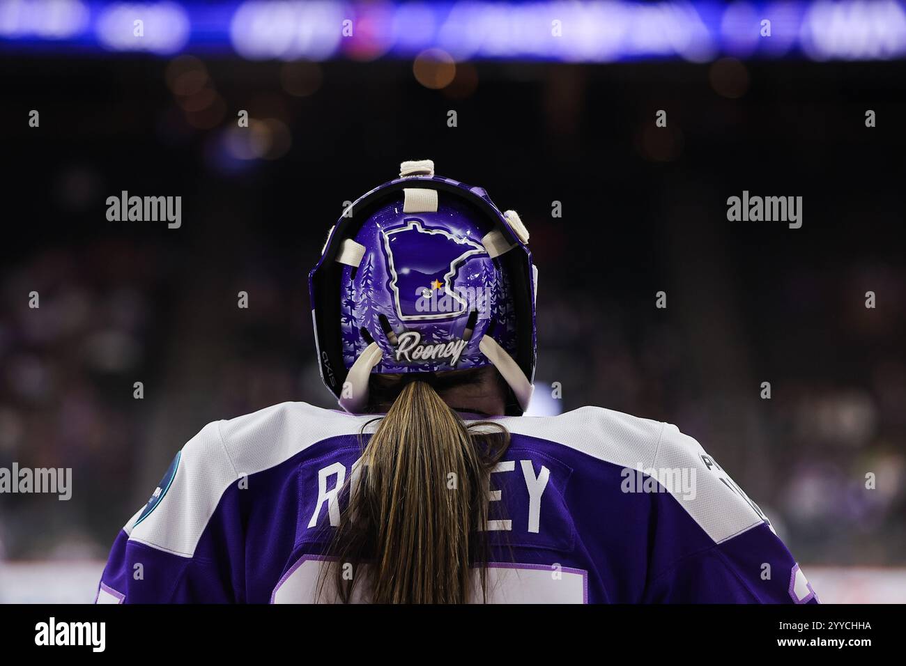 November 19th, 2024: The helmet of Minnesota Frost goalie Maddie Rooney ...