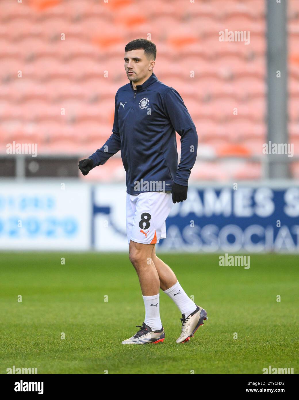 Albie Morgan of Blackpool during the pre-game warmup ahead of the Sky ...