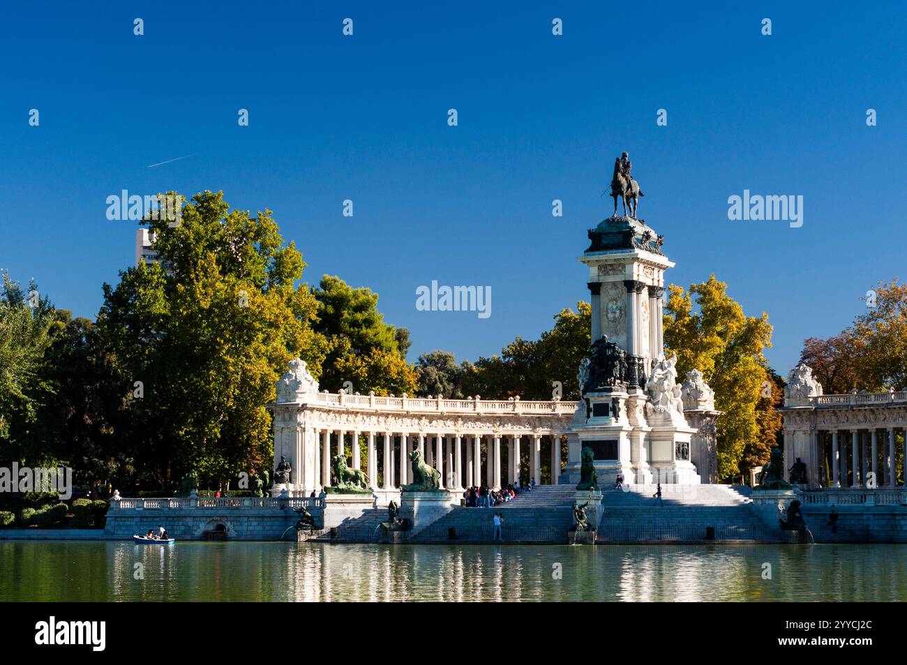 Retiro Park and Monument to king Alfonso XII at background. Madrid ...