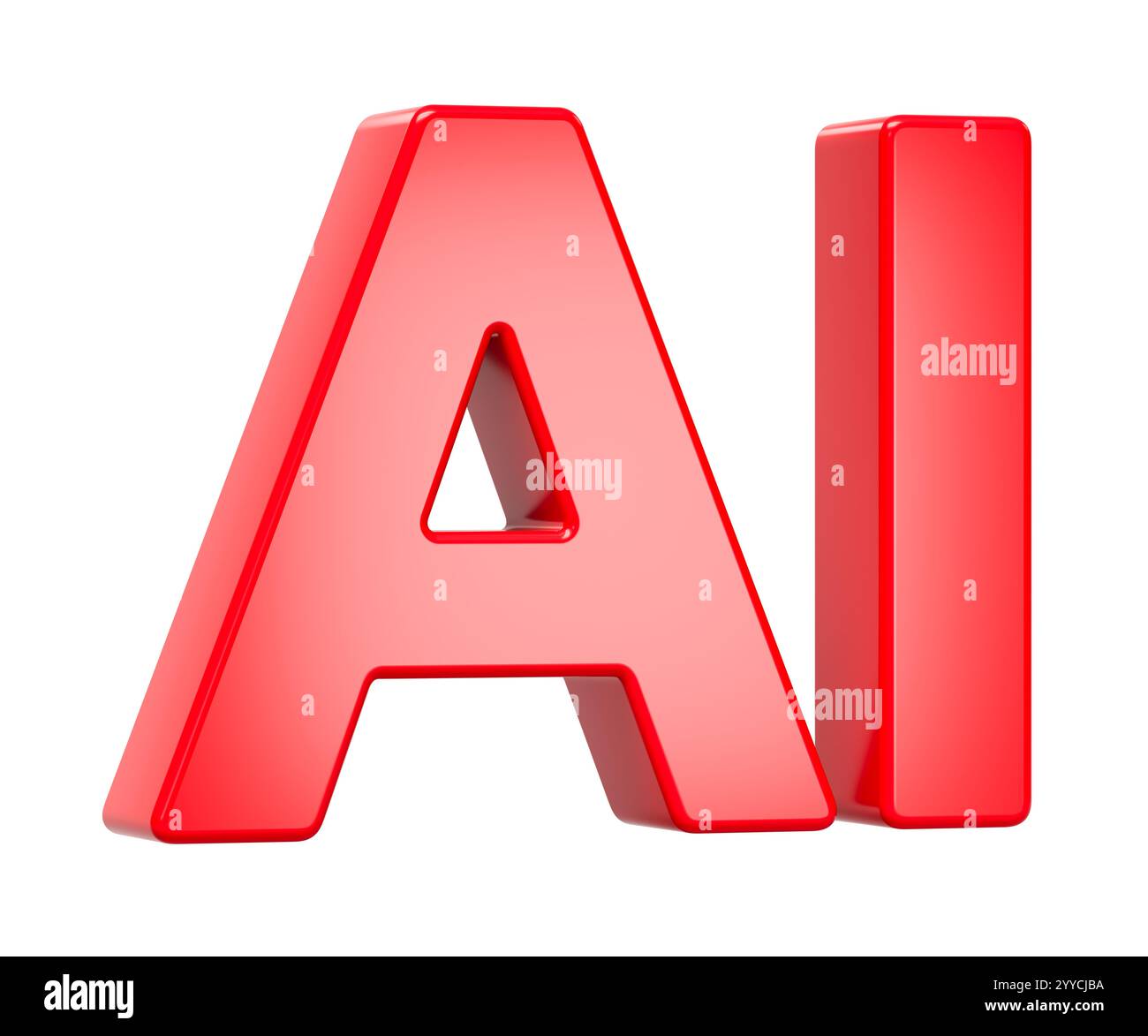 Red AI Text 3D Shape Isolated on White Background Stock Photo - Alamy