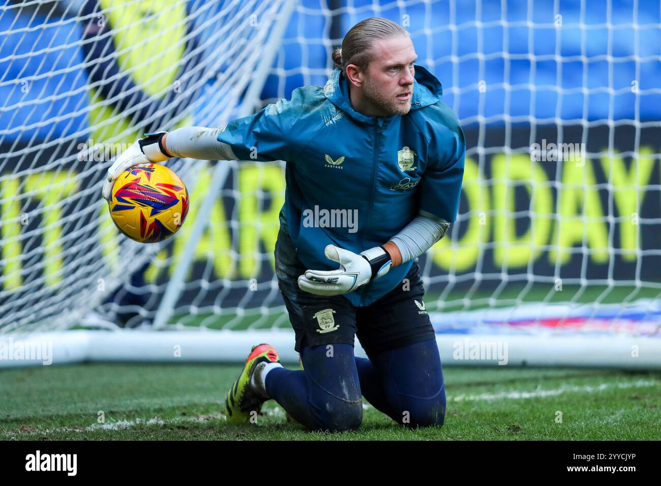 London, UK. 13th Nov, 2023. David Cornell of Preston North End warms up ...