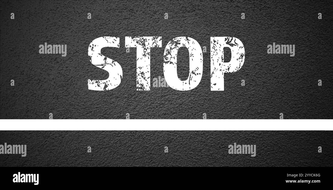 Asphalt road with stop lane marking, concrete highway surface, texture ...