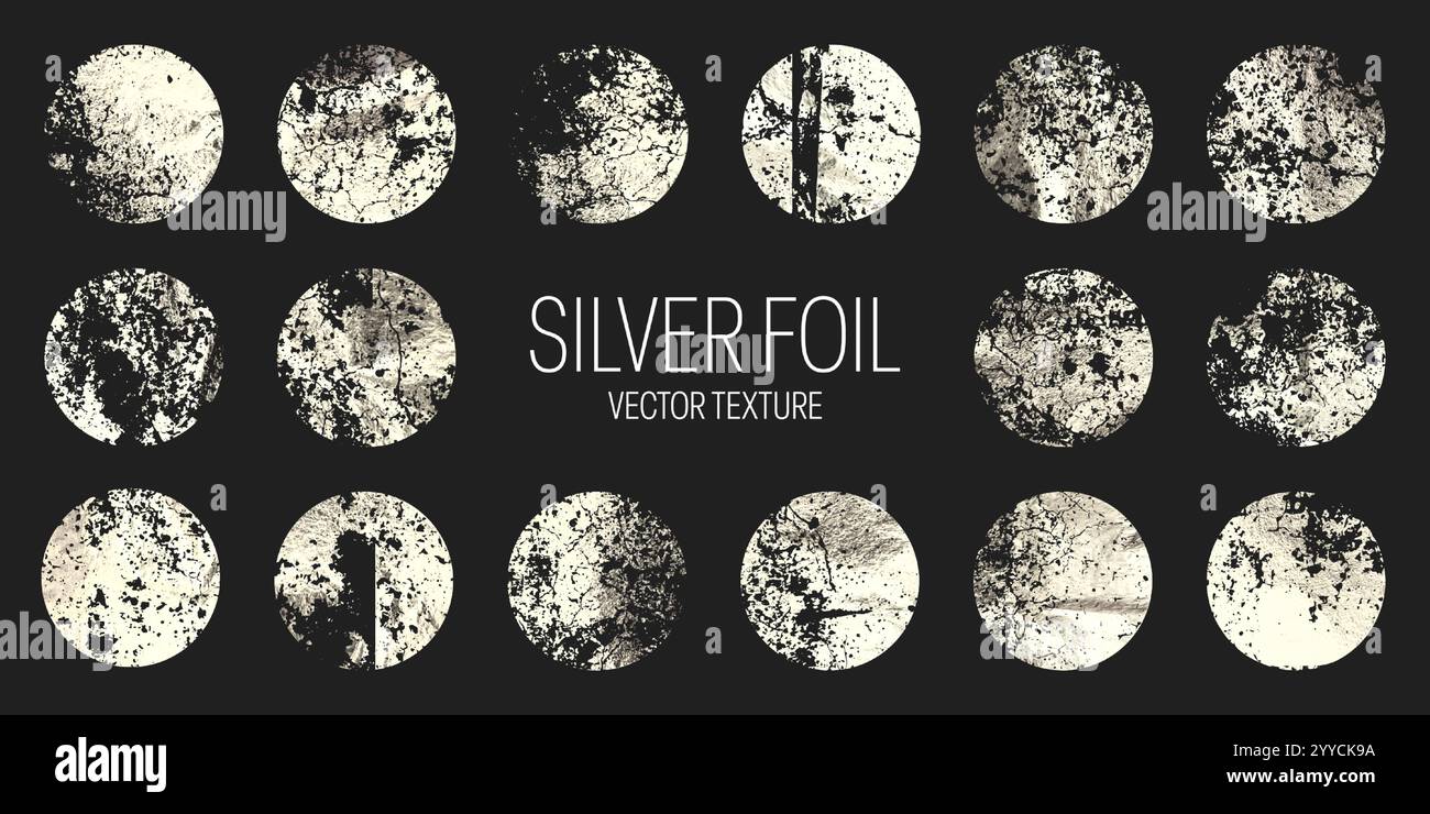 Grunge silver foil, shiny handmade circles. Golden glittering texture ...
