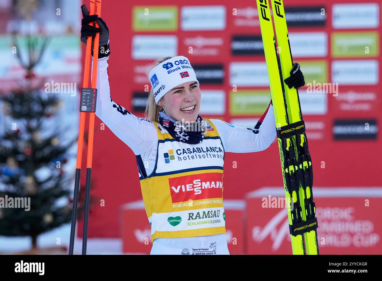 Ida Marie Hagen, of Norway, celebrates after winning the women's ...