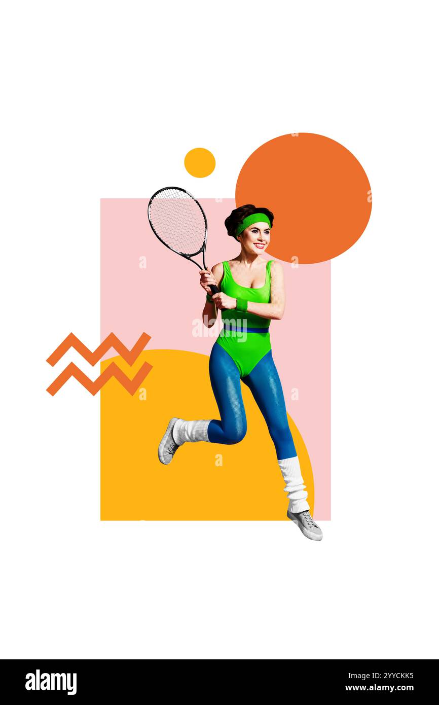 3D photo collage template trend artwork of young lady sportswoman hand ...