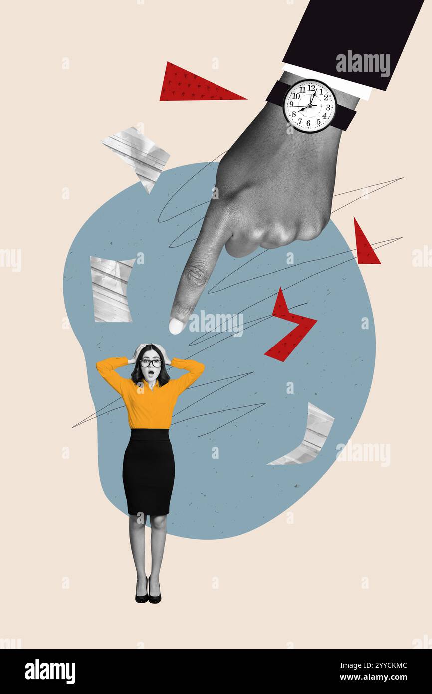 Vertical poster collage young businesswoman clerk worker boss authority ...