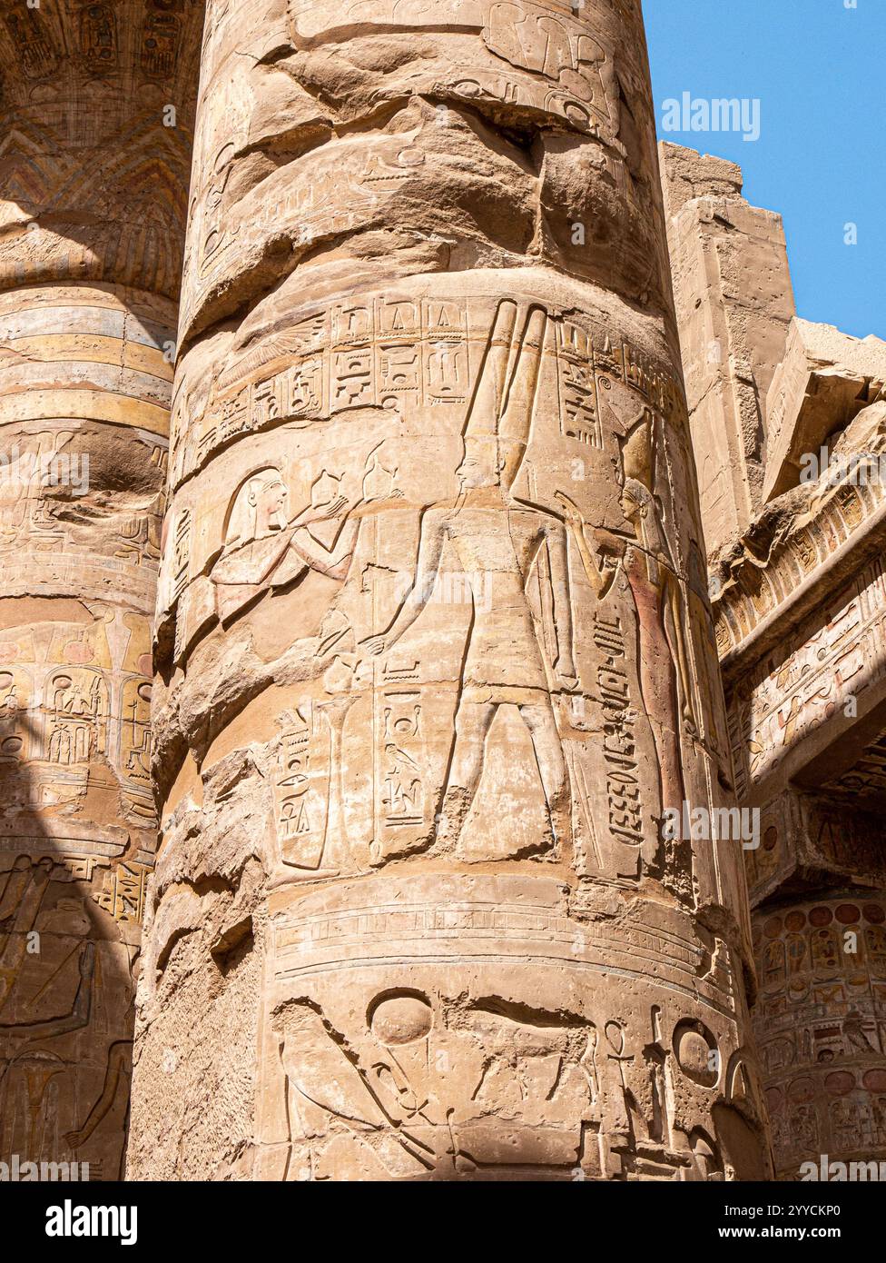 Reconstructed pillar with hieroglyphic writing and carvings inside ...