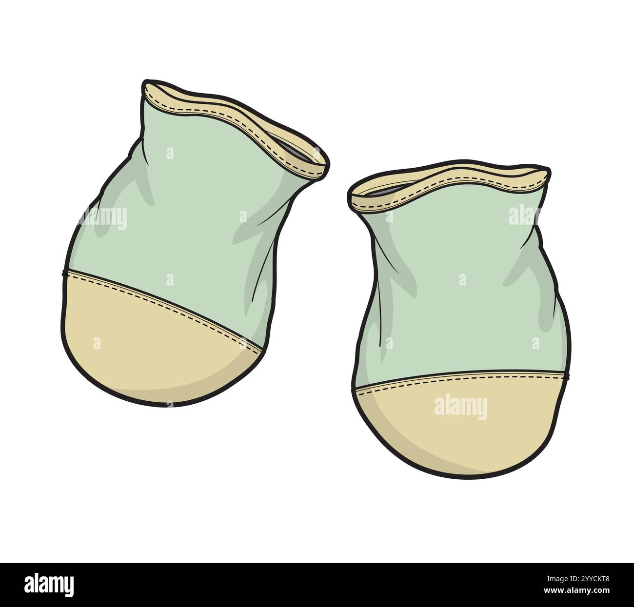 Mittens hand gloves technical line drawing vector mockup template Stock ...