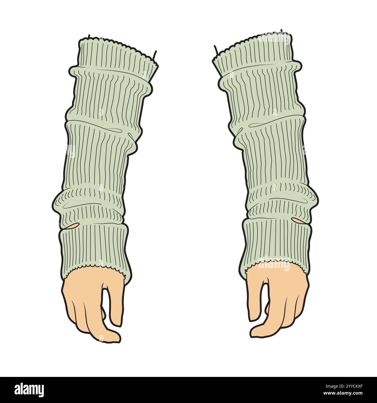 Men knitted arm warmers technical illustration vector mockup template ...