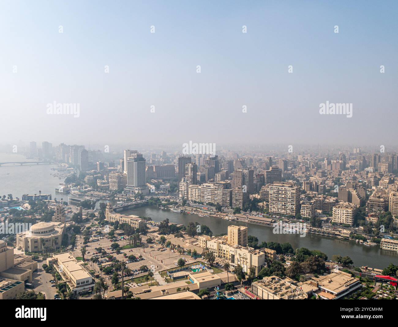 Panoramic views of Cairo's dense cityscape with smog and dust over the ...