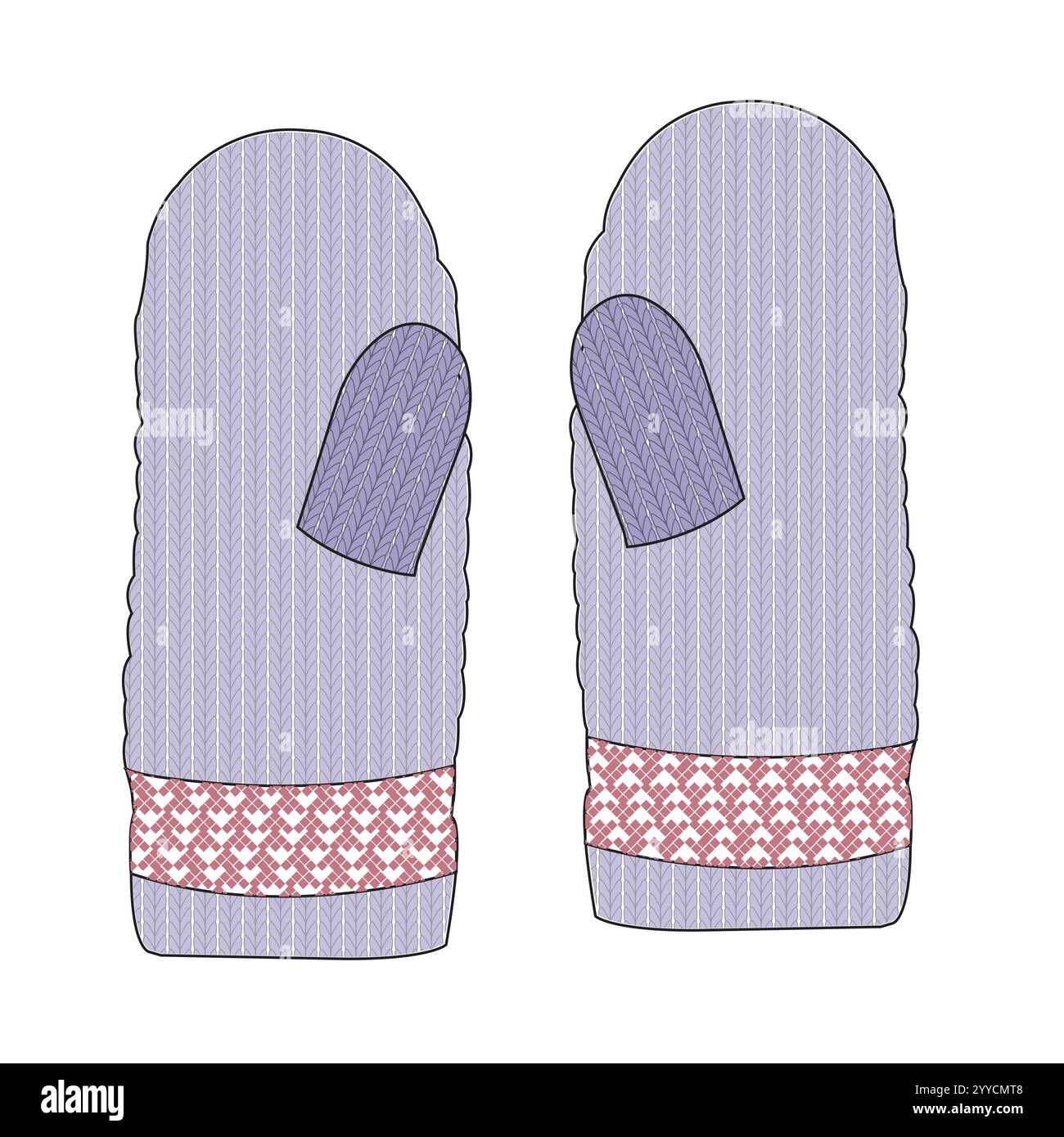 knitted mittens gloves technical drawing vector template Stock Vector ...
