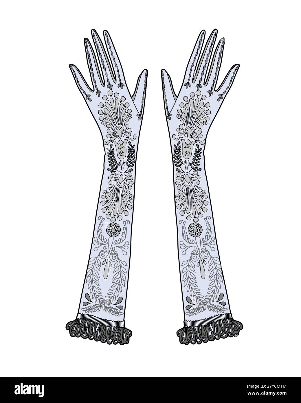 Ladies fancy dress gloves flat drawing vector design mockup template ...