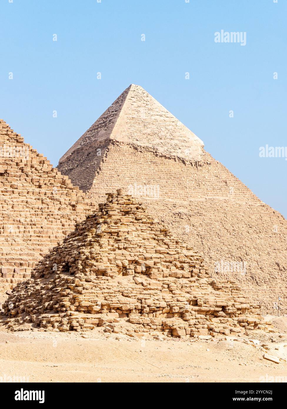 Pyramid of Khafre, Giza, Egypt with a smaller subsidiary pyramid in the ...
