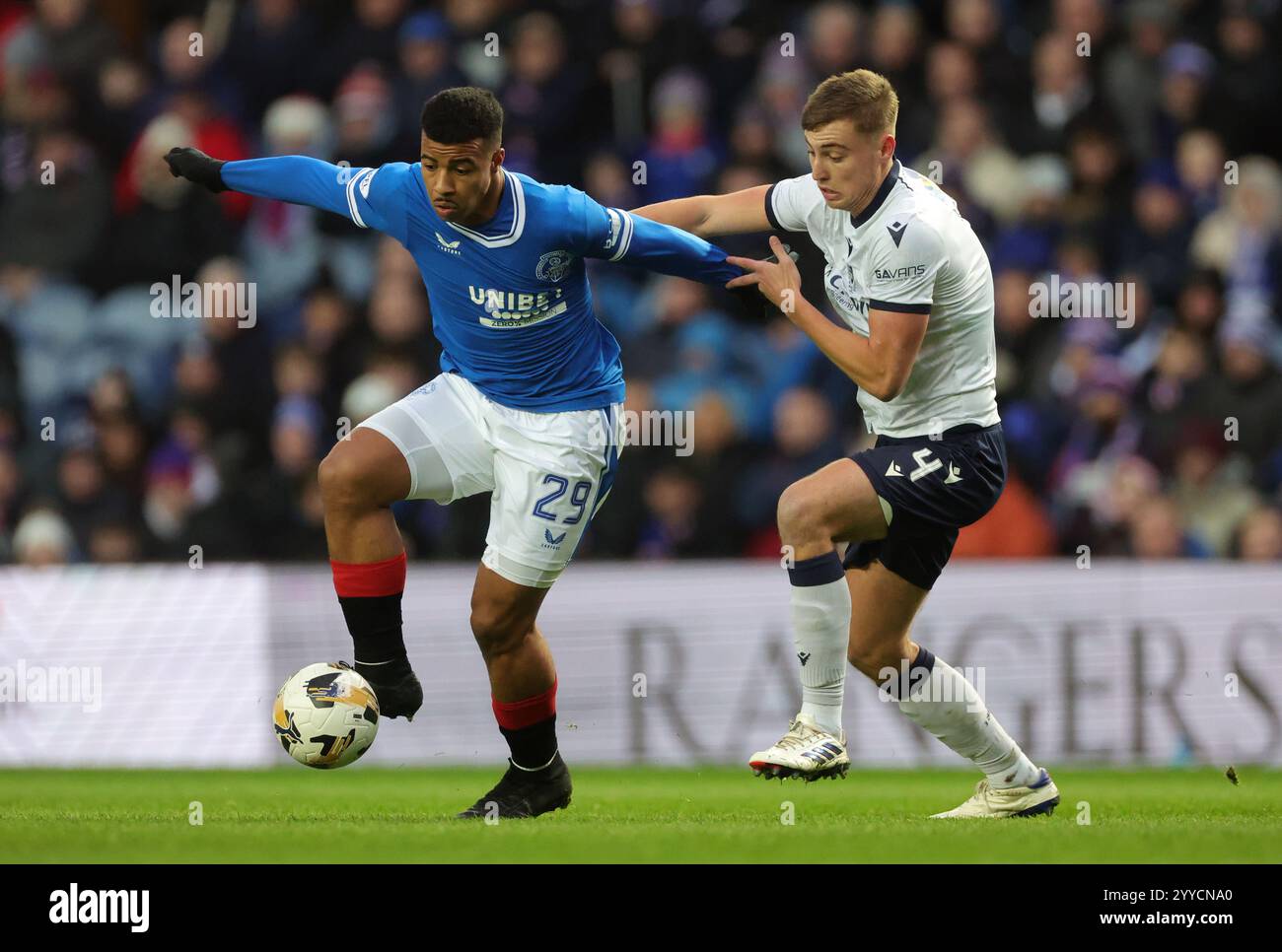 Rangers' Hamza Igamane (left) and Dundee's Ryan Astley battle for the ...